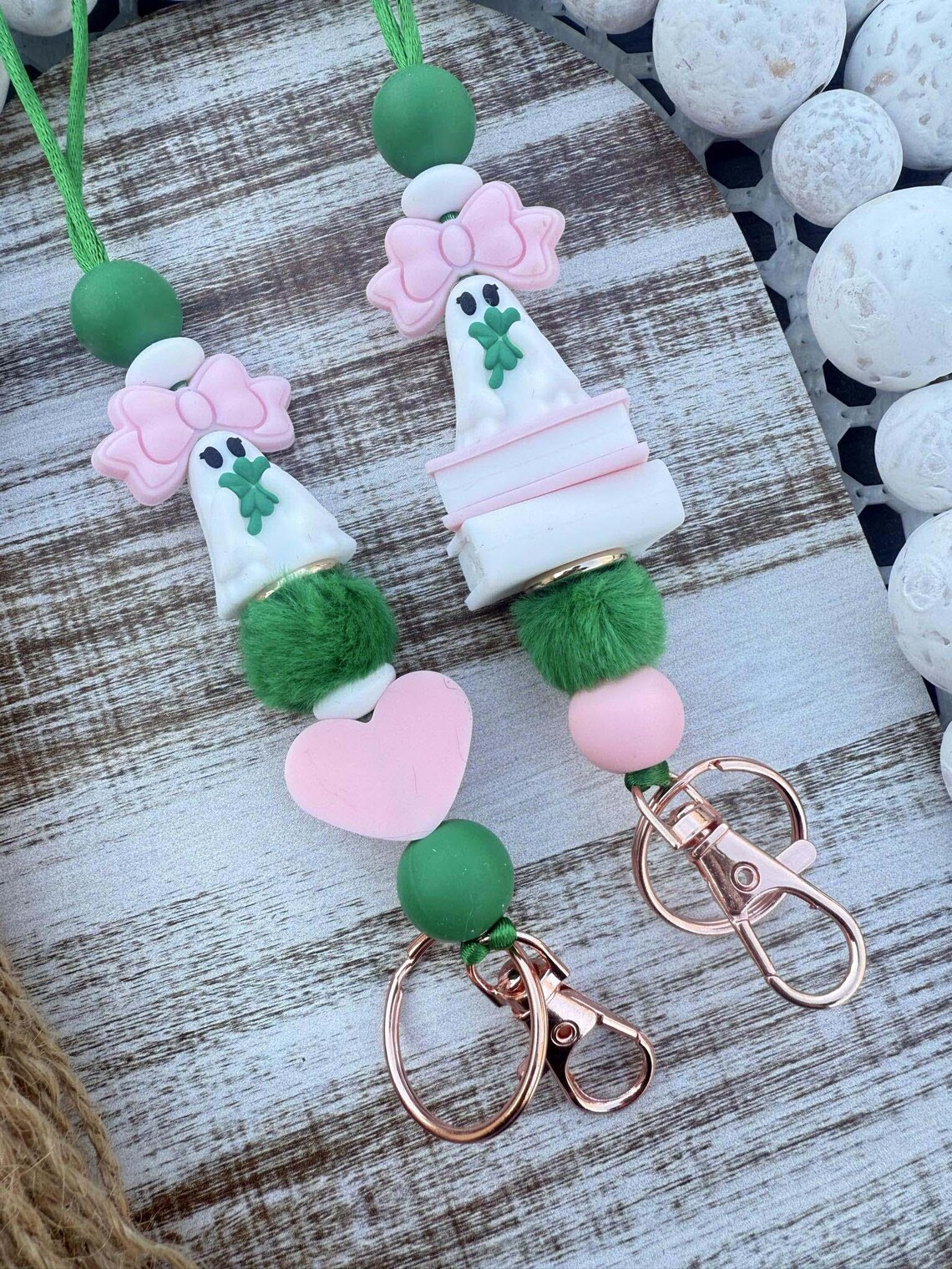 St. Patrick's Day Ghost Lanyard, Ghost Clover BREAKAWAY Beaded Lanyard ...