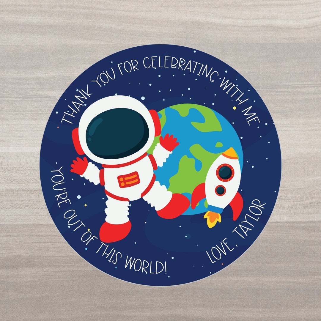 Space Personalized Birthday Sticker - Space Thank You Stickers ...
