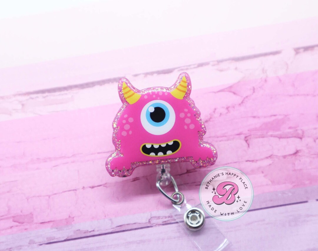 Pink Monster Badge Reel: Retractable ID Holder - Etsy