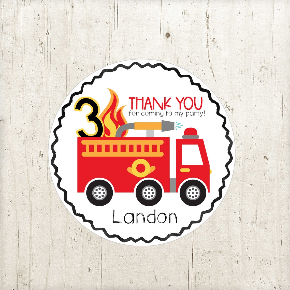 Fire Truck Birthday Stickers Fire Truck Thank You Stickers - Etsy