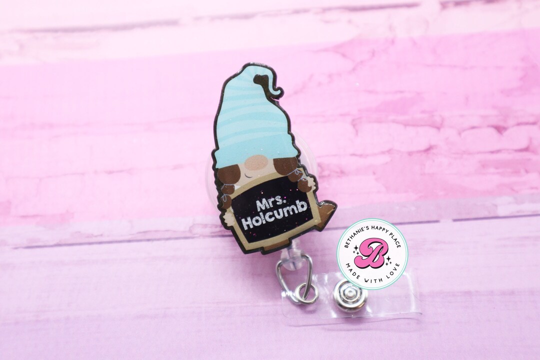 Teacher Gnome Badge Reel, Personalized Badge Reel for Teacher, Gnome ...