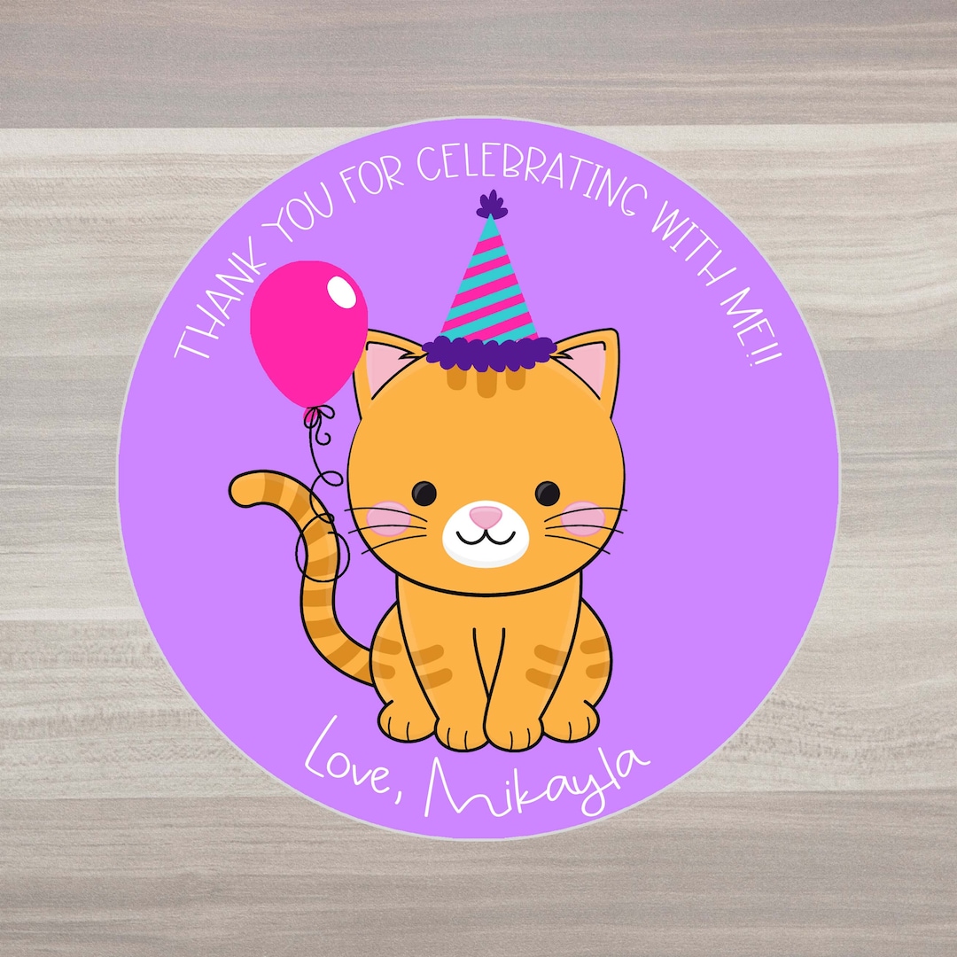Kitten Thank You Stickers, Kitten Birthday Favor Bag Stickers, Kitten ...