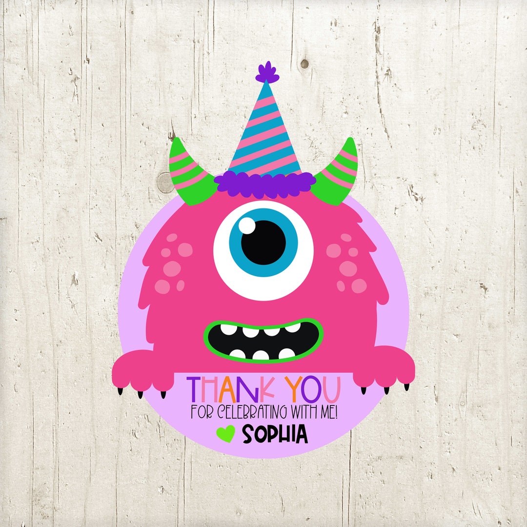 Girls Monster Thank You Stickers - Monster Favor Stickers - Monster ...