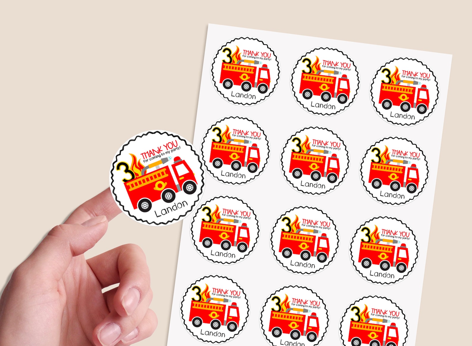 Fire Truck Birthday Stickers Fire Truck Thank You Stickers - Etsy