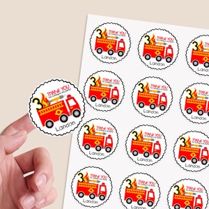 Fire Truck Birthday Stickers - Fire Truck Thank You Stickers - Thank ...