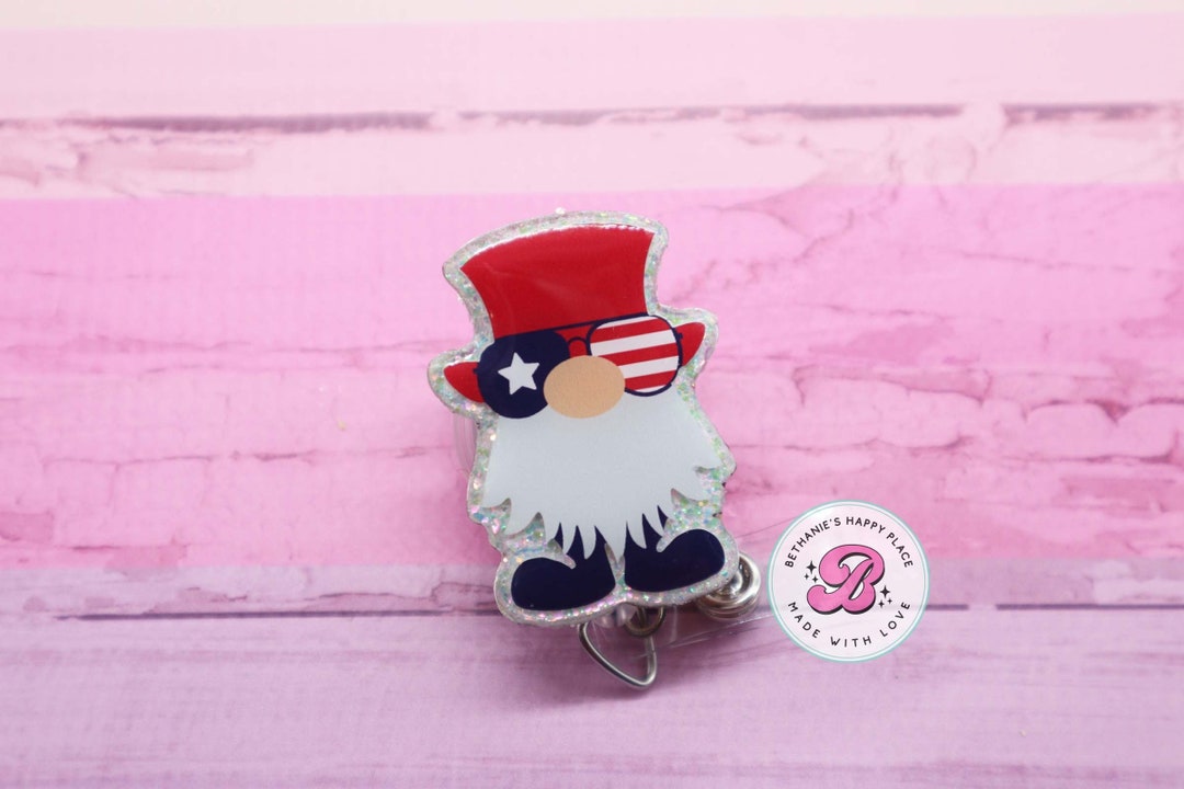 Patriotic Gnome Badge Reel: 4th of July Retractable Badge Holder - Etsy
