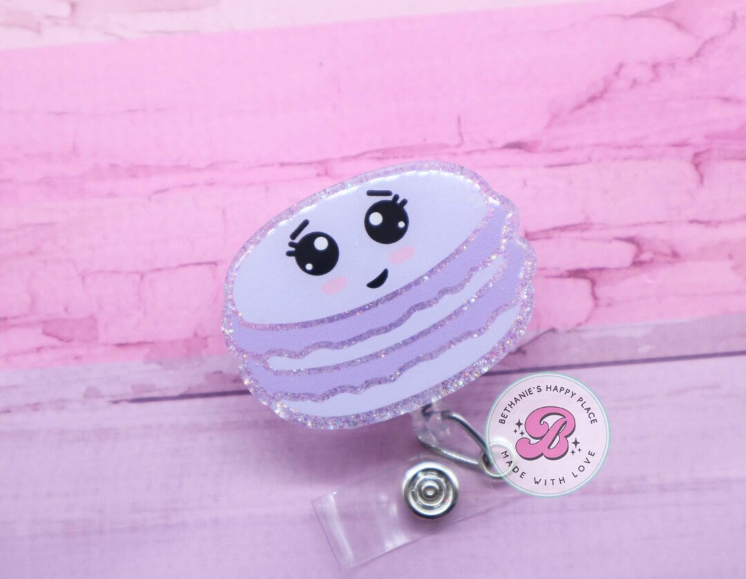 Purple Macaron Badge Reel, Macaron Badge Holder, Macaroon, Cookie Badge ...