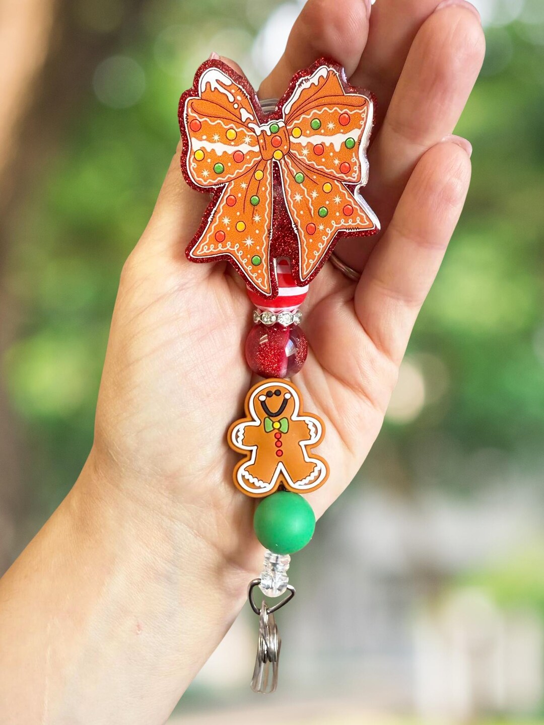Gingerbread Bow Retractable Beaded Badge Reel: Christmas Nurse ID ...