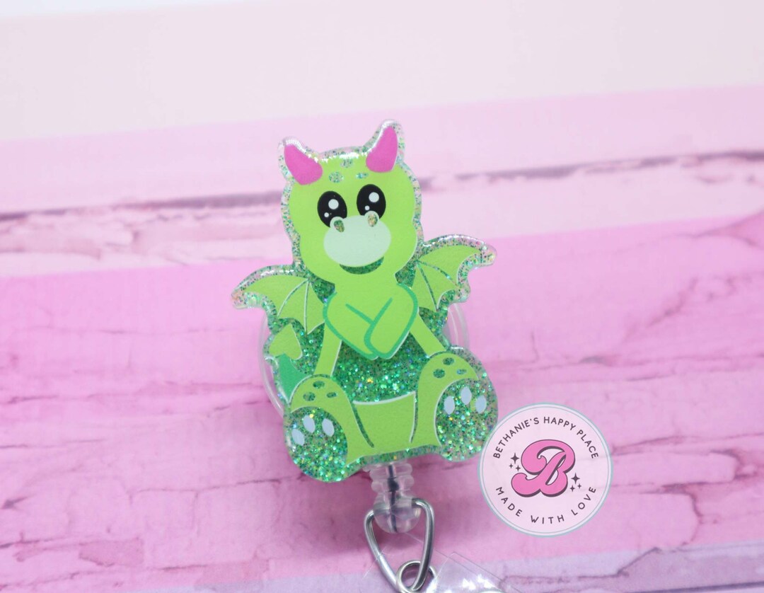 Dragon Badge Reel, Green Dragon Badge Holder, Cute Dragon Retractable ...