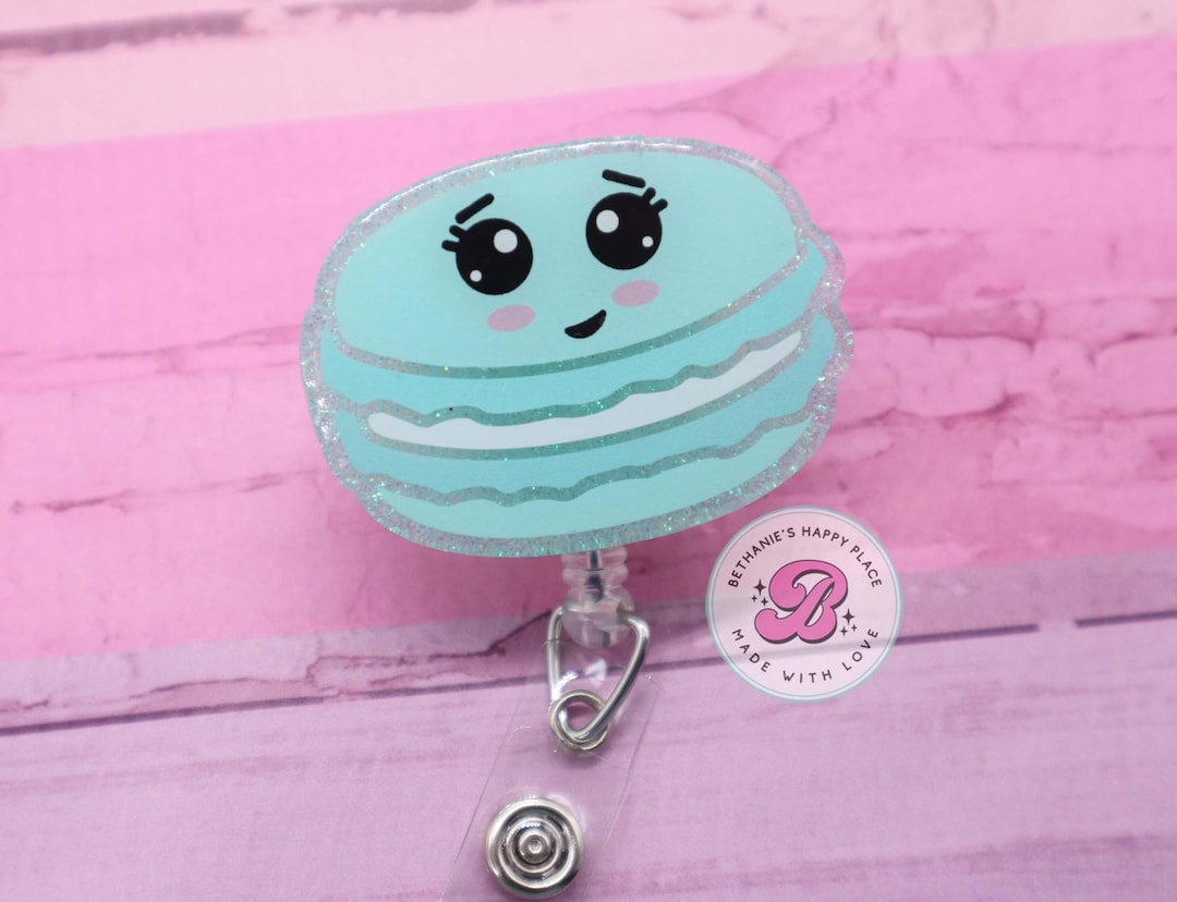 Blue Macaron Badge Reel, Macaron Badge Holder, Macaroon, Cookie Badge ...