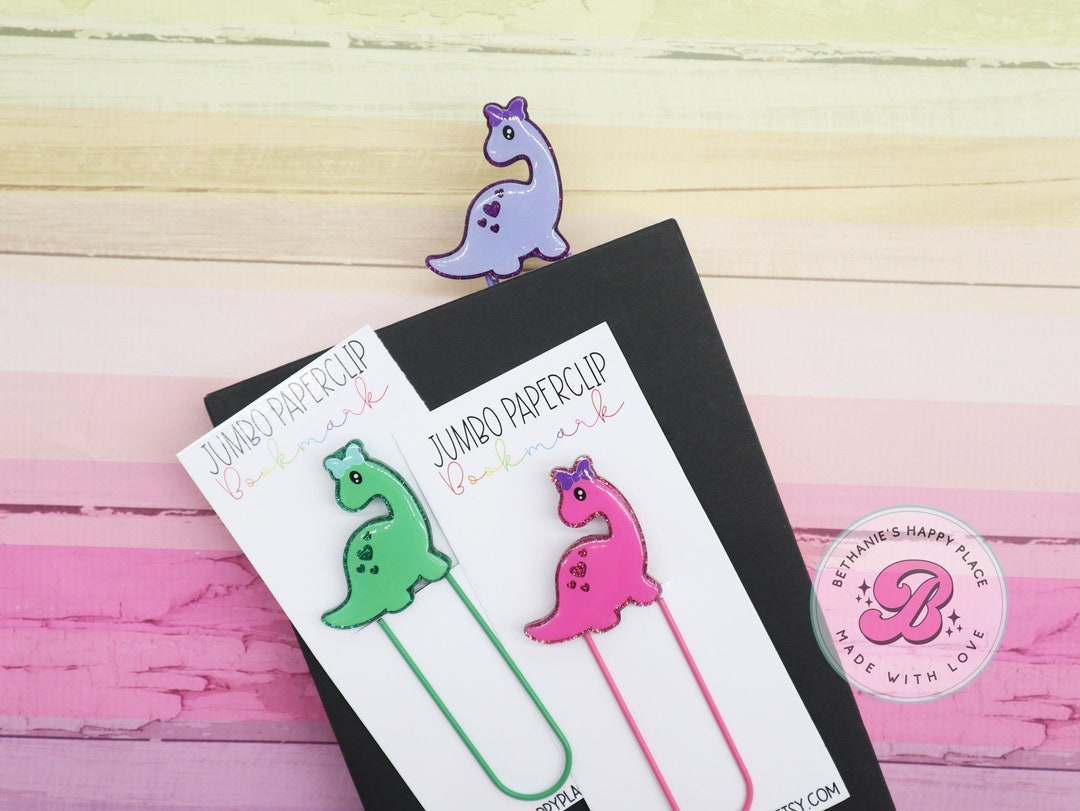 Dinosaur Bookmark, Girls Dinosaur Bookmark, Jumbo Paperclip Bookmark ...