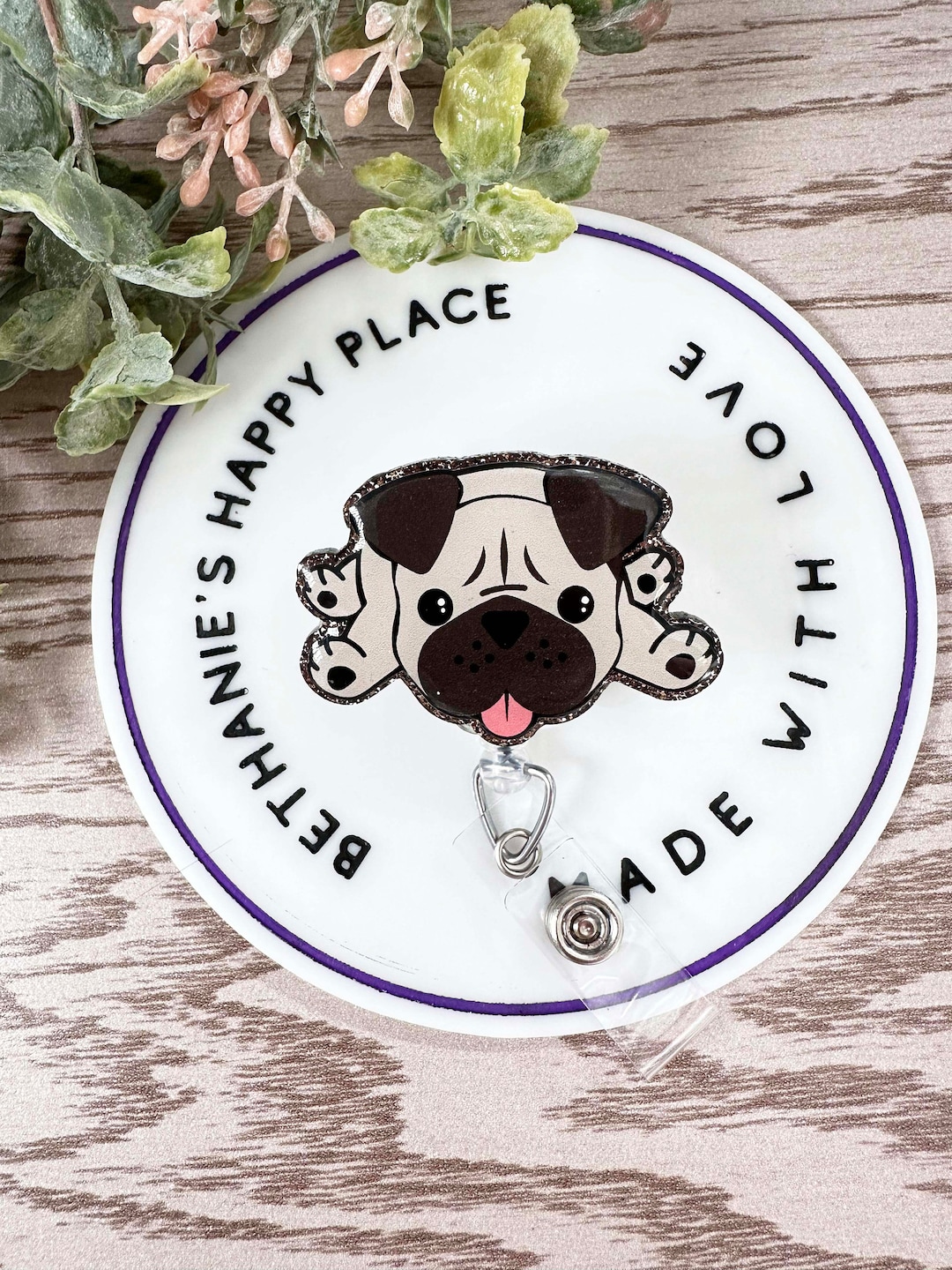 Lazy Pug Retractable Badge Reel, Pug Gifts, Dog Badge Holder ...
