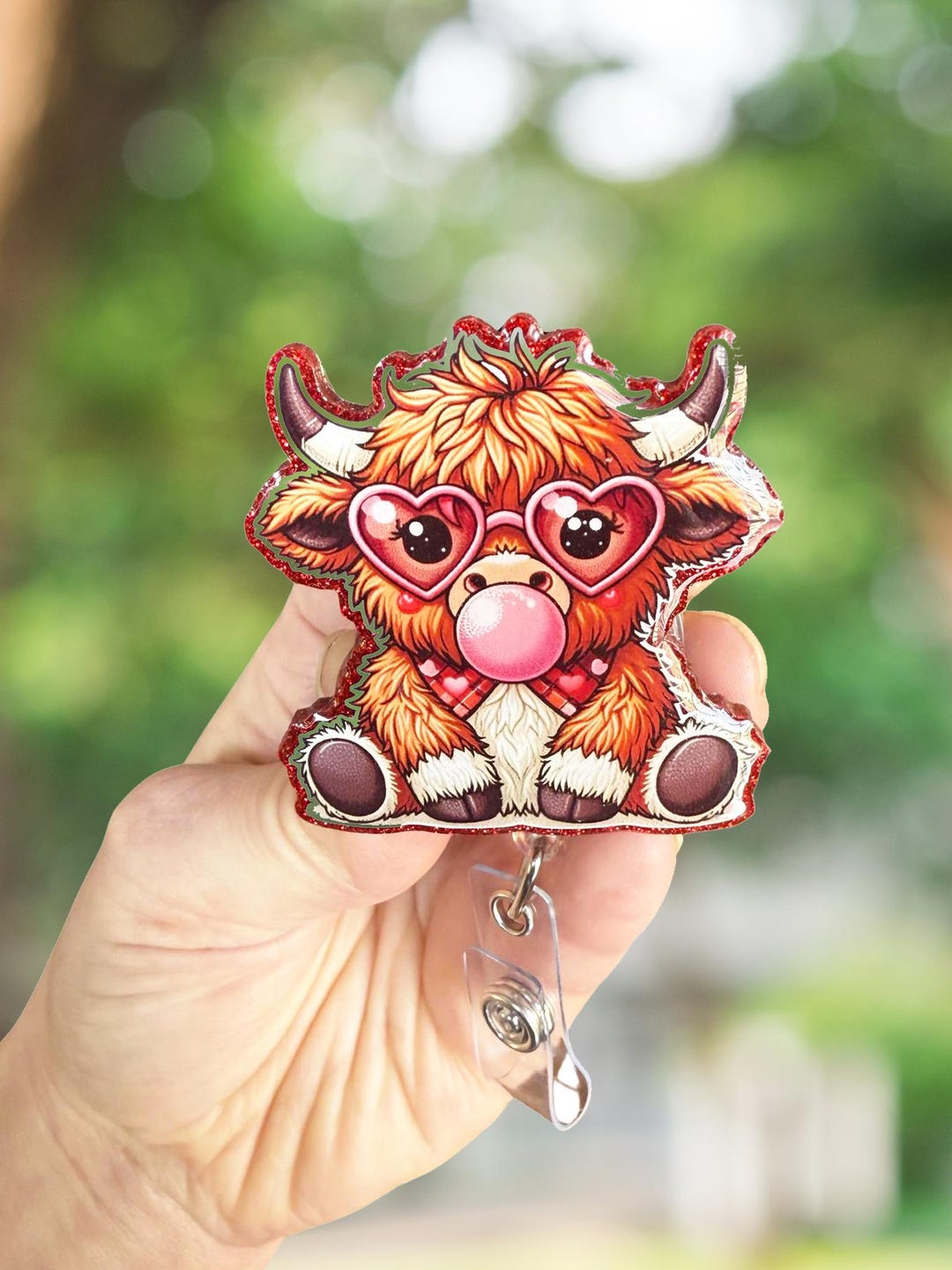 Bubblegum Cow Retractable Badge Reel, Cow ID Holder, Medical ID Holder ...