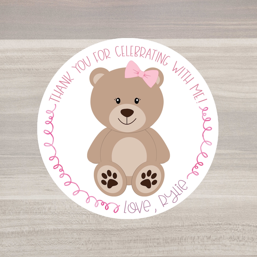 Girls Teddy Bear Personalized Birthday Stickers - Teddy Bear Thank You ...