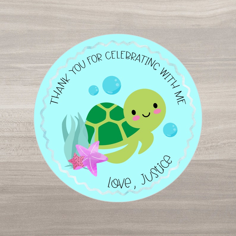 Turtle Birthday Stickers Turtle Thank You Stickers Thank - Etsy