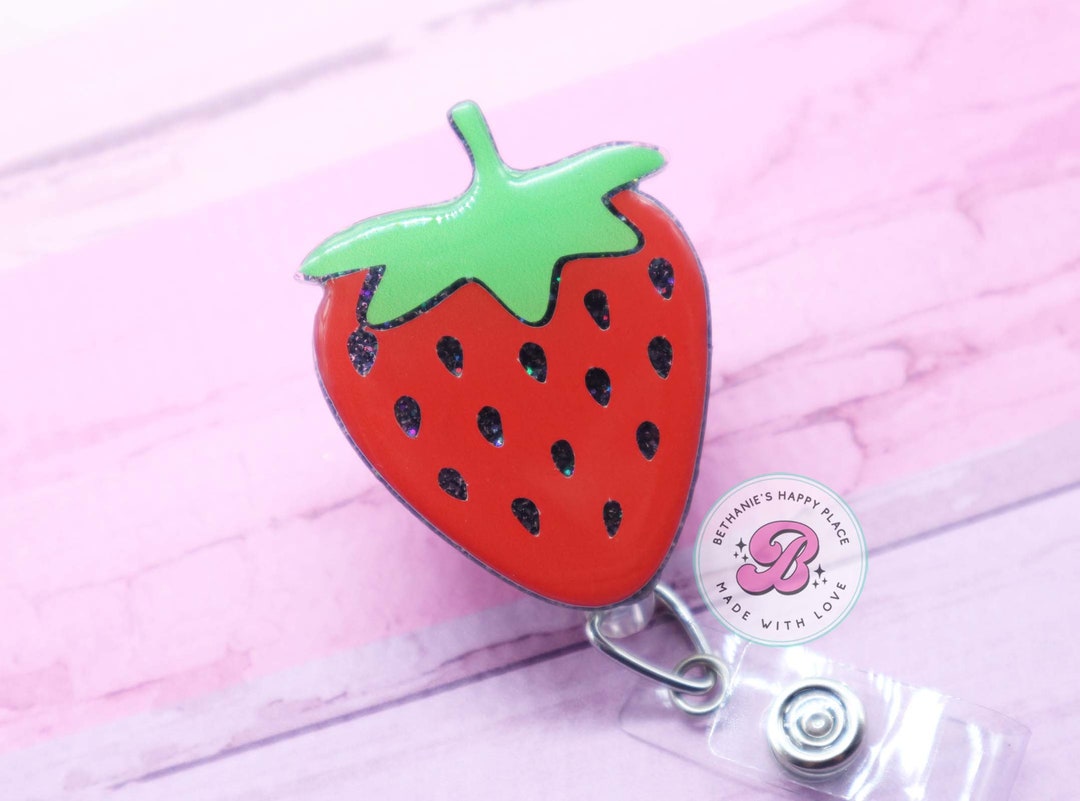 Strawberry Badge Reel, Strawberry Badge Holder, Fruit Badge Reel, Cute ...