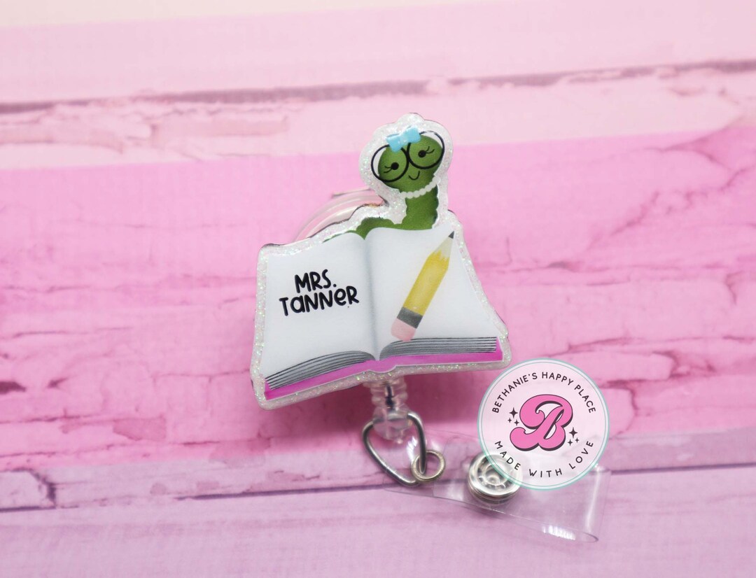Bookworm Badge Reel Teacher Badge Reel Book Badge Holder - Etsy