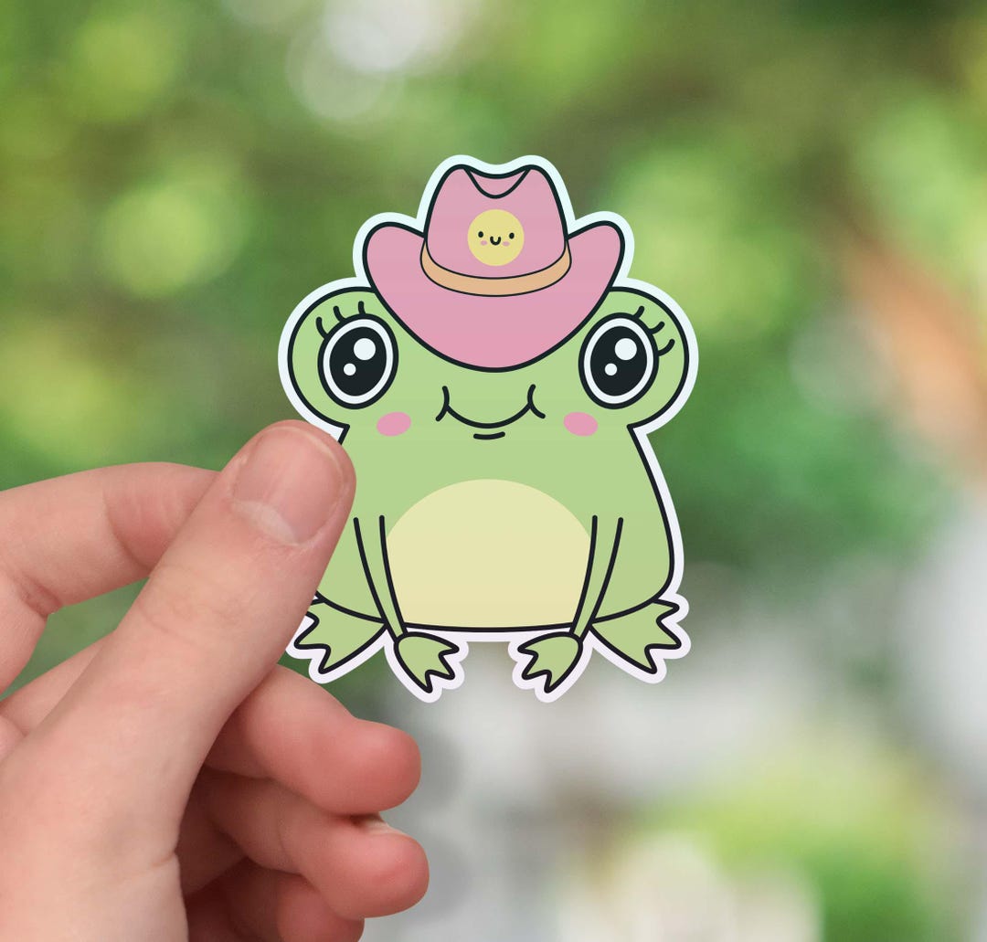 Cowboy Frog Sticker, Cute Frog in Pink Cowboy Hat Sticker, Trendy ...