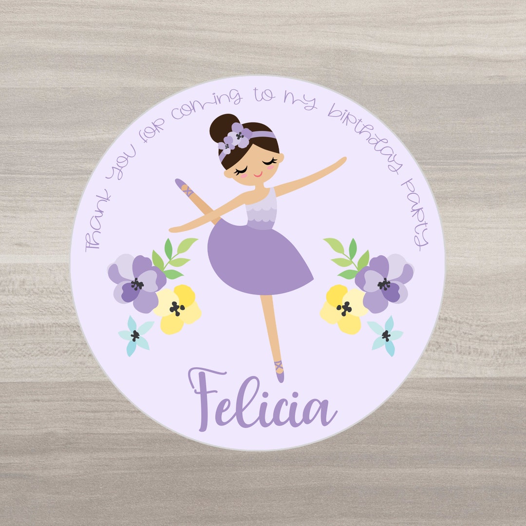 Purple Ballerina Birthday Thank You Stickers, Ballerina Thank You ...