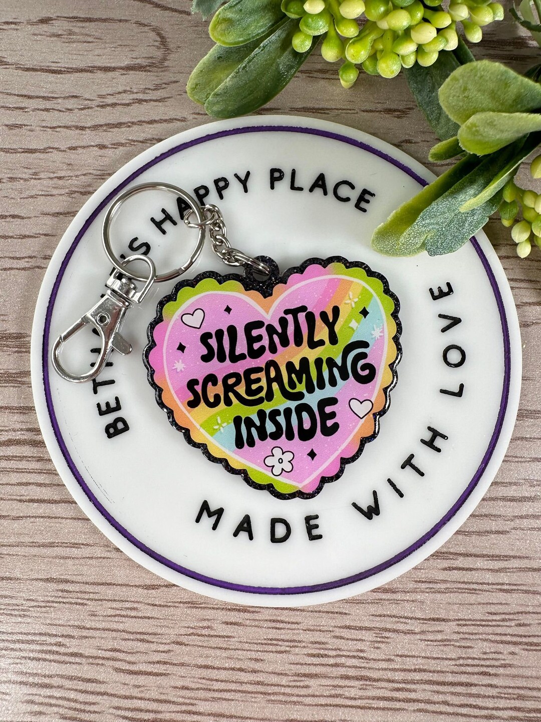Silently Screaming Inside Keychain: Rainbow Heart Acrylic Keychain - Etsy