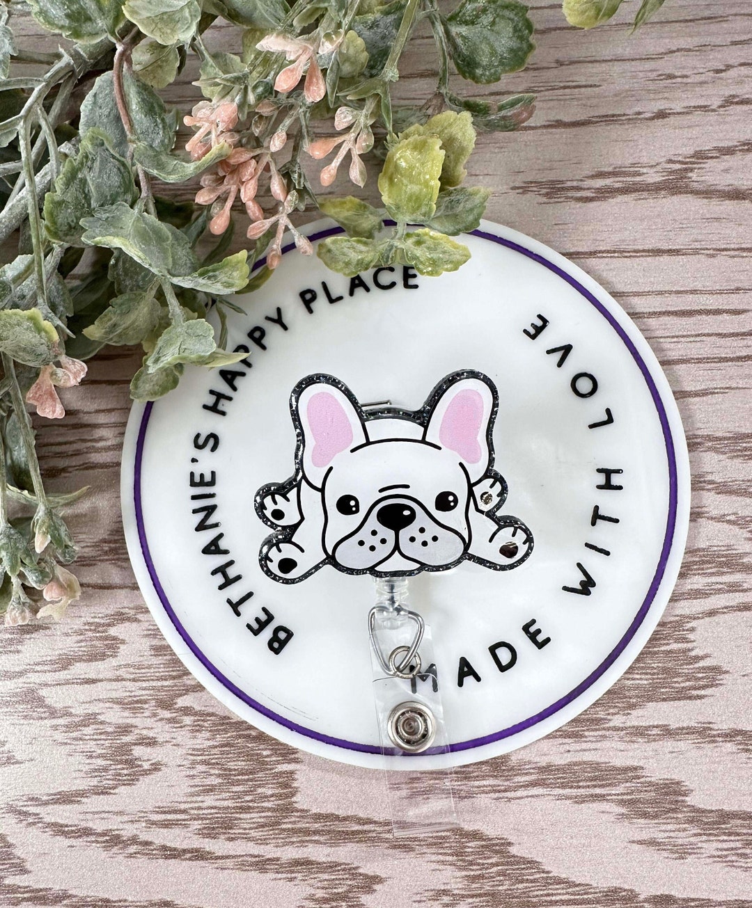 French Bulldog Retractable Badge Reel: Glitter Resin Dog ID Holder - Etsy