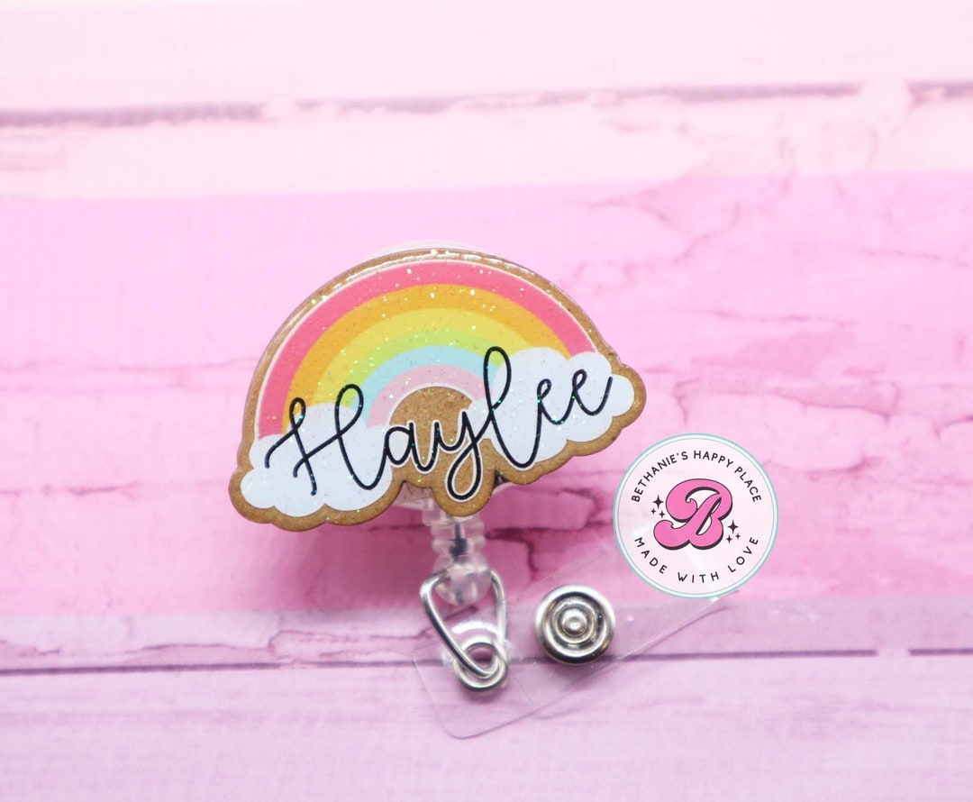 Personalized Rainbow Badge Reel, Rainbow Badge Holder, Personalized ...
