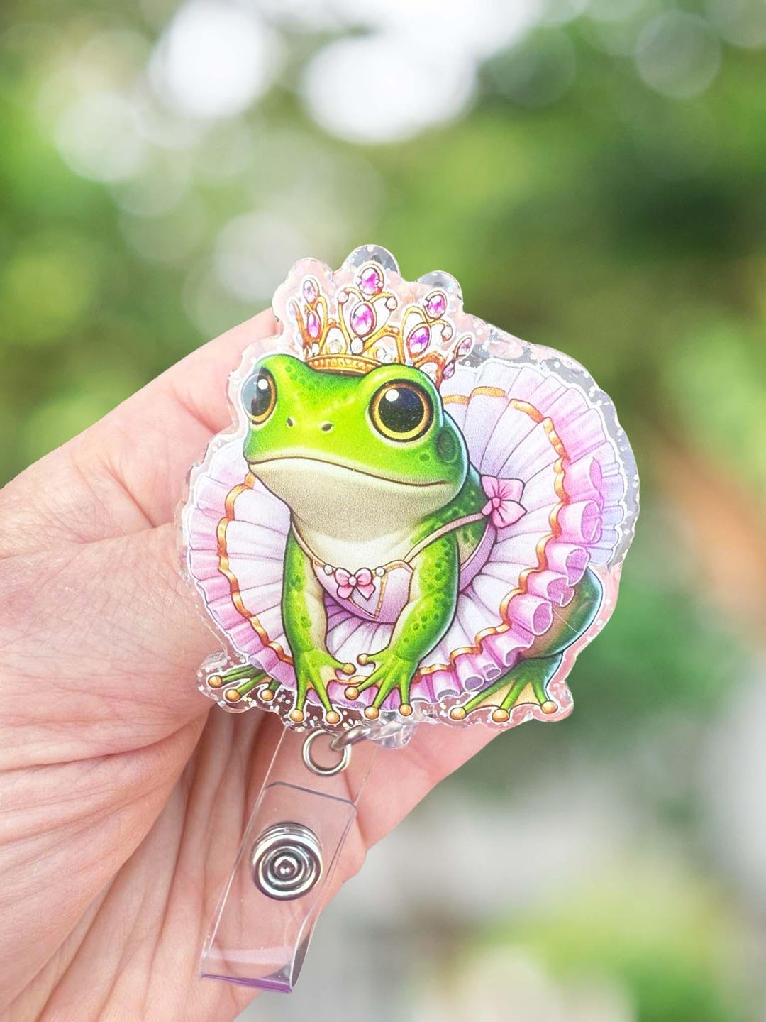 Frog With Princess Crown Retractable Badge Reel, Cute Frog Badge Holder ...