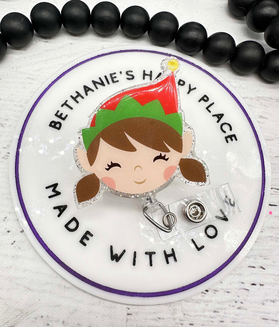 Elf Girl Badge Reel: Christmas Holiday Acrylic Badge Holder - Etsy
