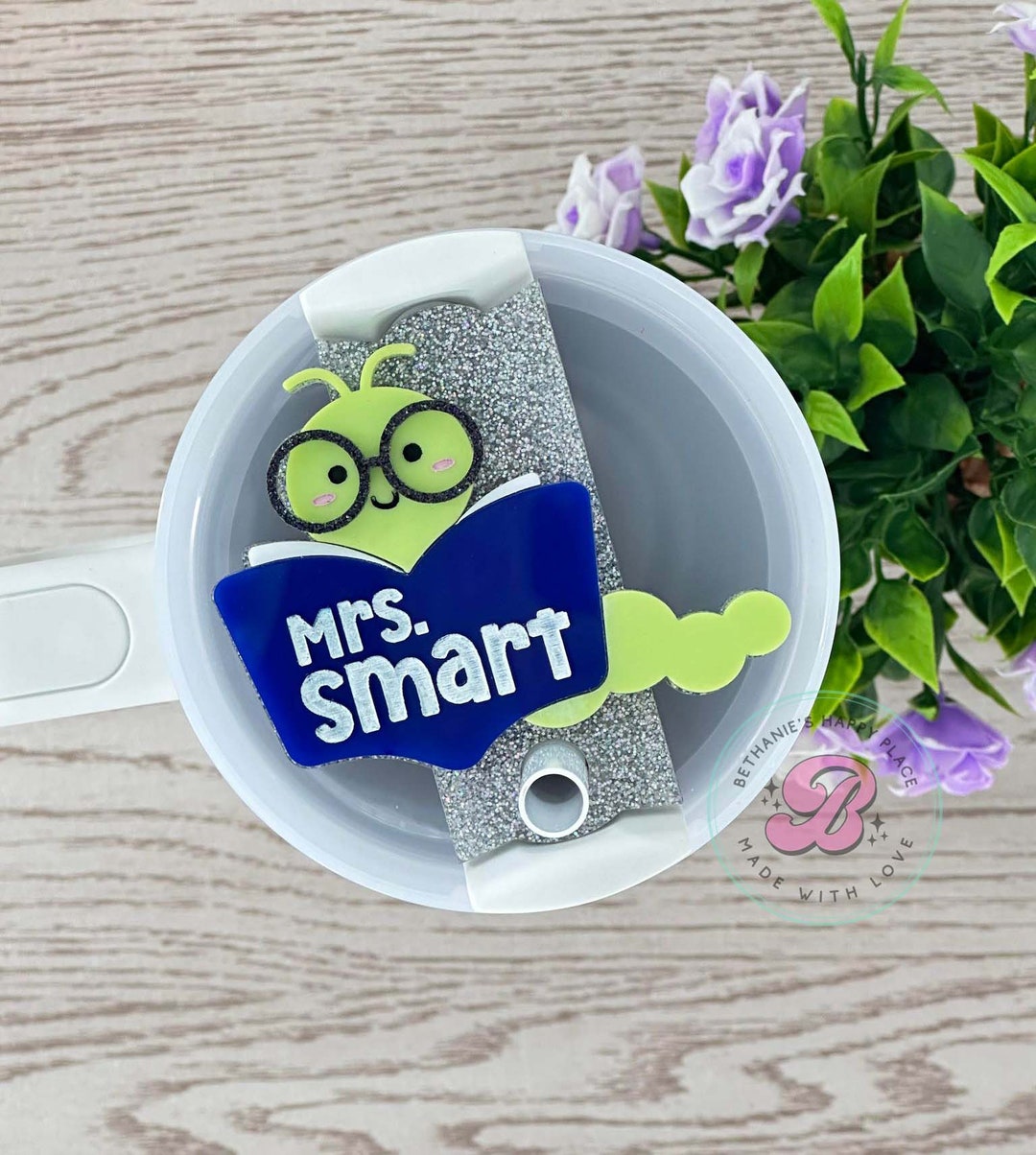 Bookworm Acrylic Cup Topper, Teacher Gifts, Personalized Quencher ...