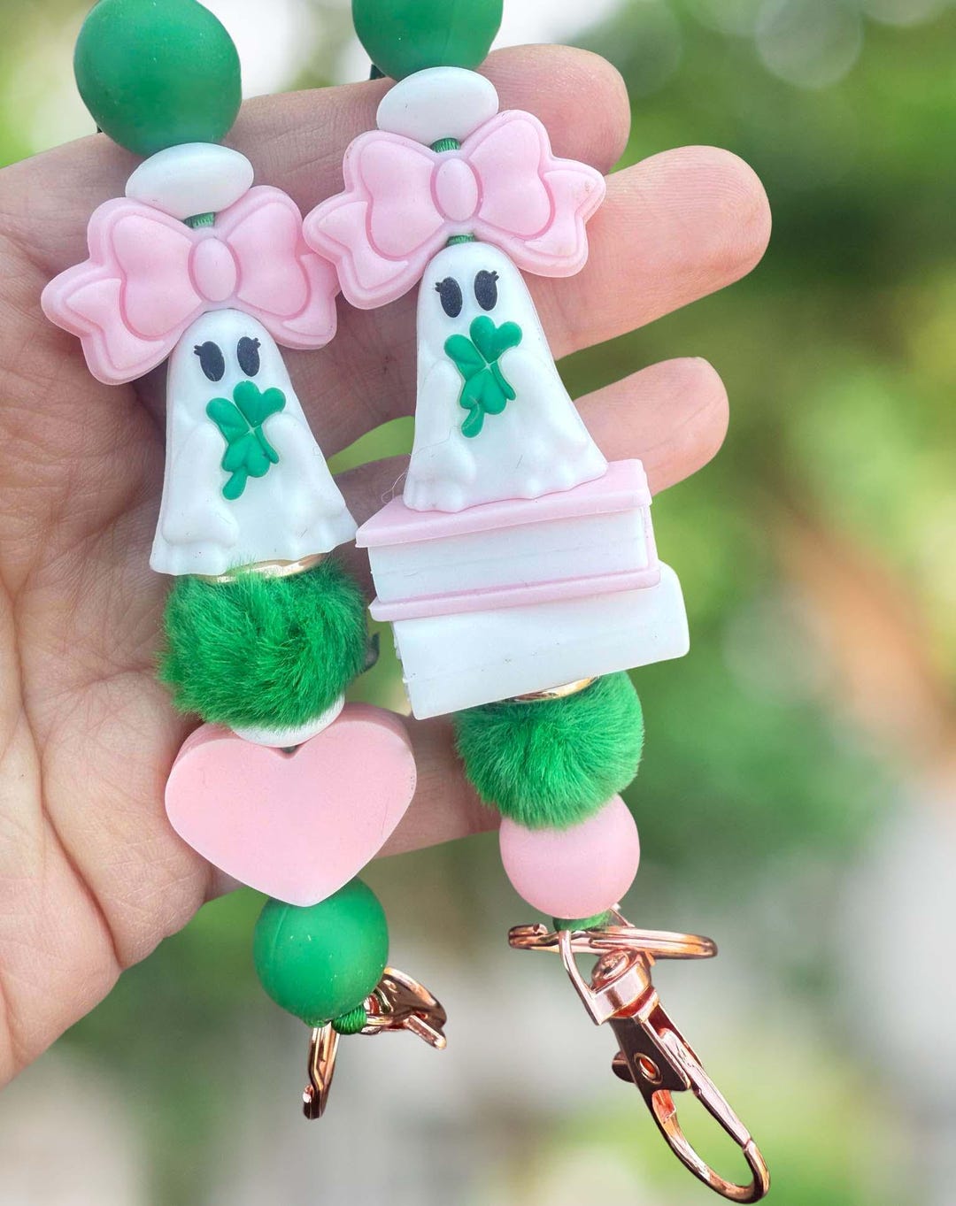 St. Patrick's Day Ghost Lanyard, Ghost Clover BREAKAWAY Beaded Lanyard ...