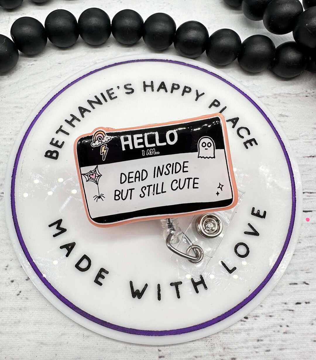 Dead Inside but Still Cute Badge Reel, Hello Badge Reel, Halloween Name ...