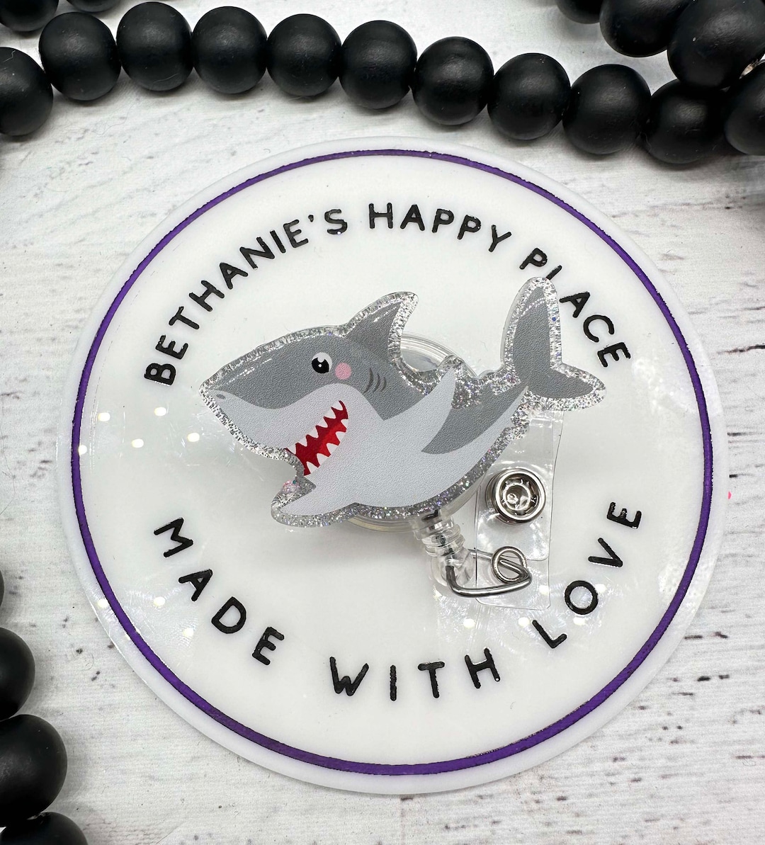Shark Badge Reel: Glitter Acrylic ID Holder - Etsy