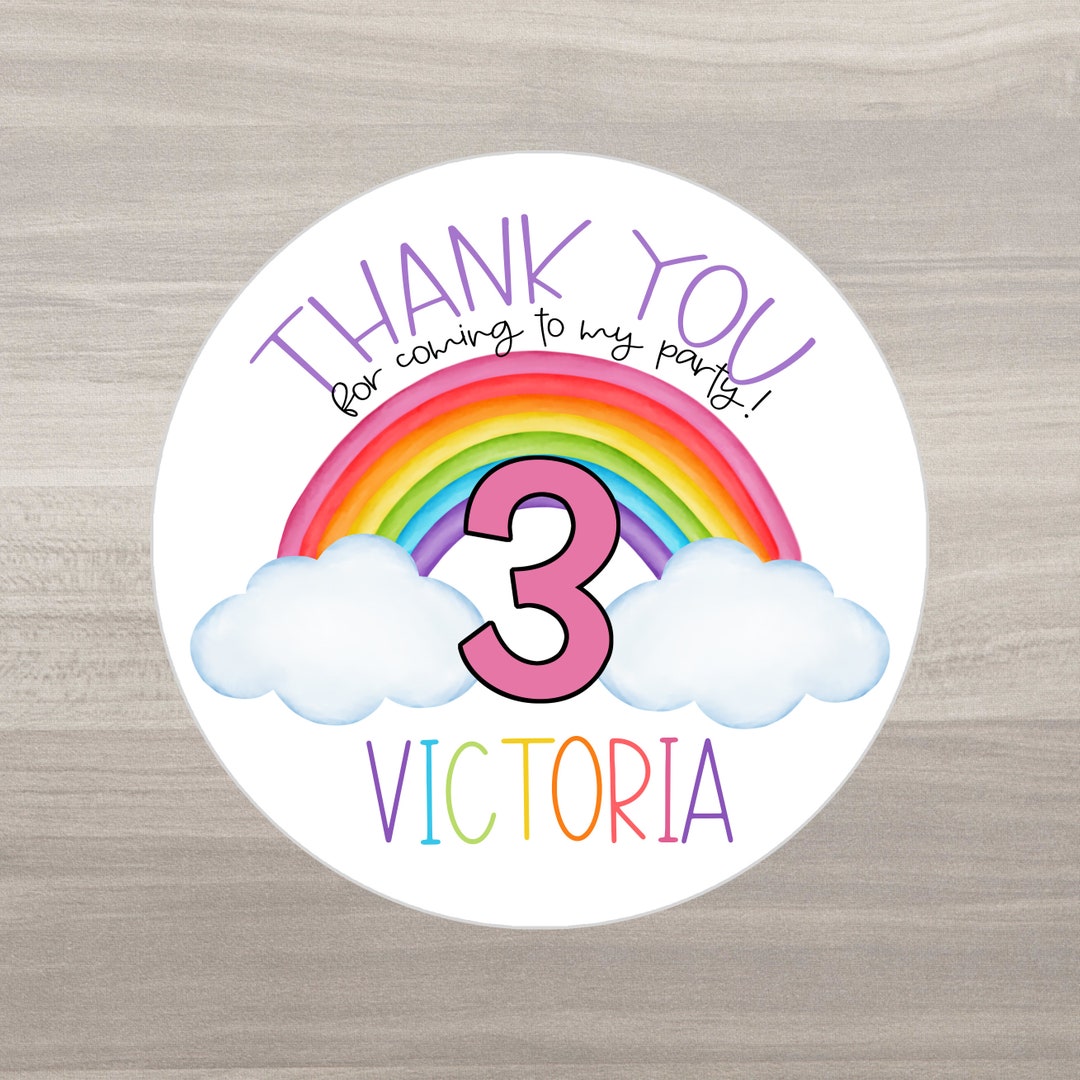 Rainbow Birthday Stickers, Personalized Rainbow Thank You Stickers ...