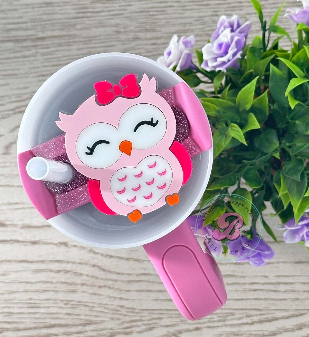 Pink Owl Cup Topper, Owl Tumbler Topper, Owl Gifts, 20oz, 30oz, 40oz ...