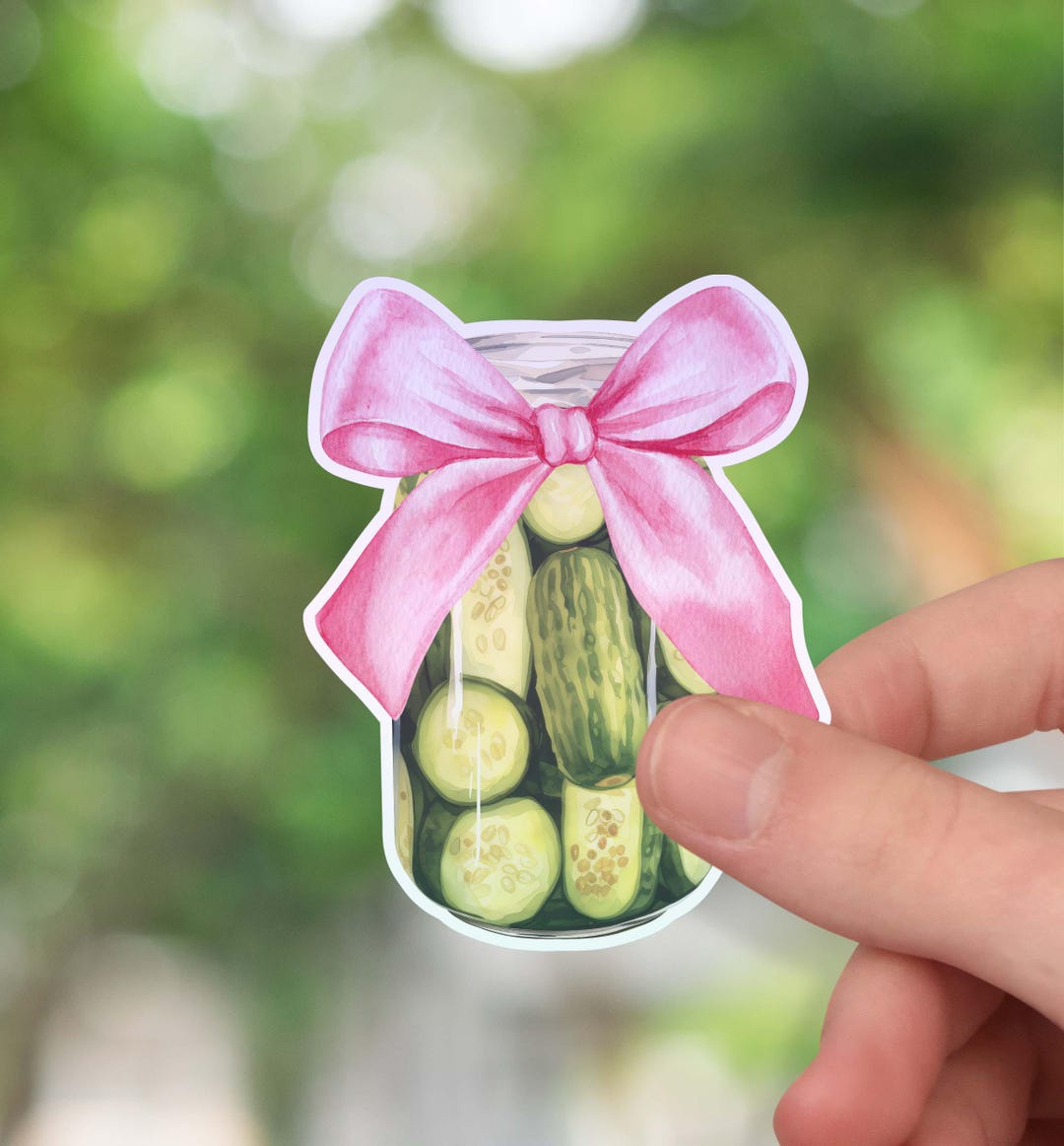 Pickle Jar Sticker, Pickle Jar With Pink Bow, Trendy Sticker, Cherry ...
