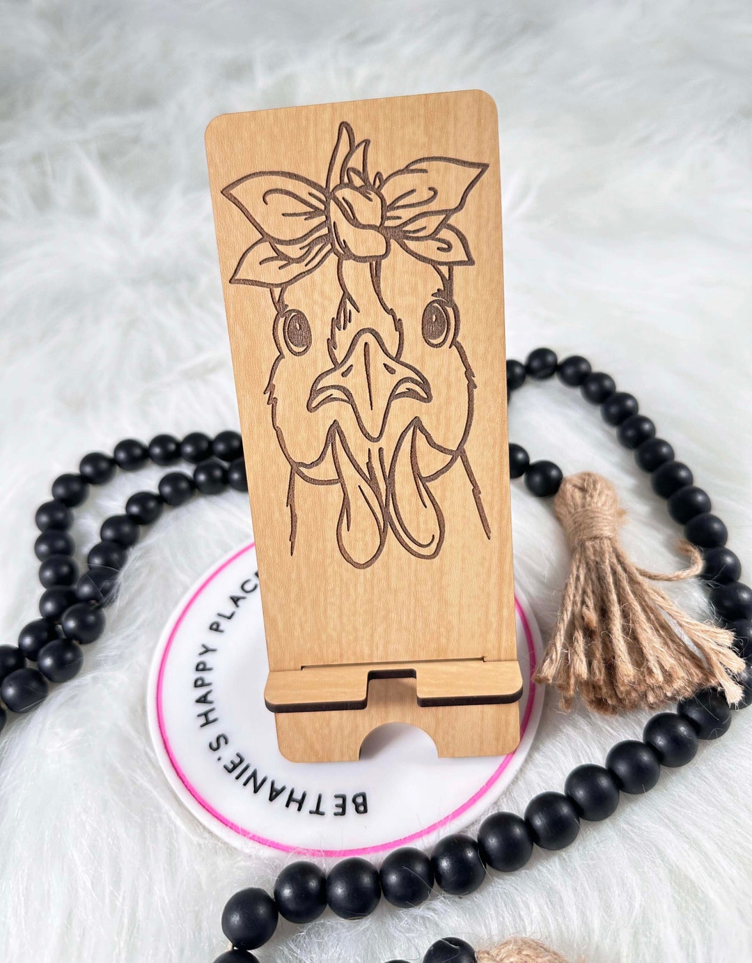 Laser Engraved Chicken Phone Stand: Personalized Wood Desk Decor - Etsy