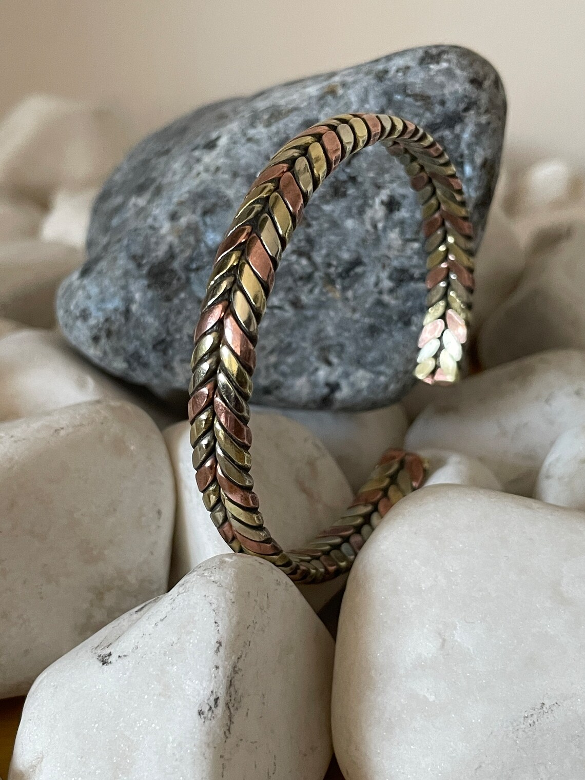 Copper, Brass Plaited Three Metal Bracelet | Handmade Plaited Copper ...