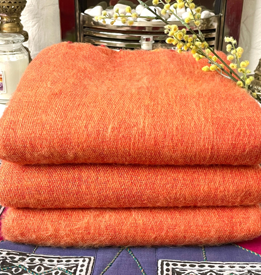 Rust Orange Yak Wool Blanket / Oversized Shawl/throws/yoga Meditaion ...