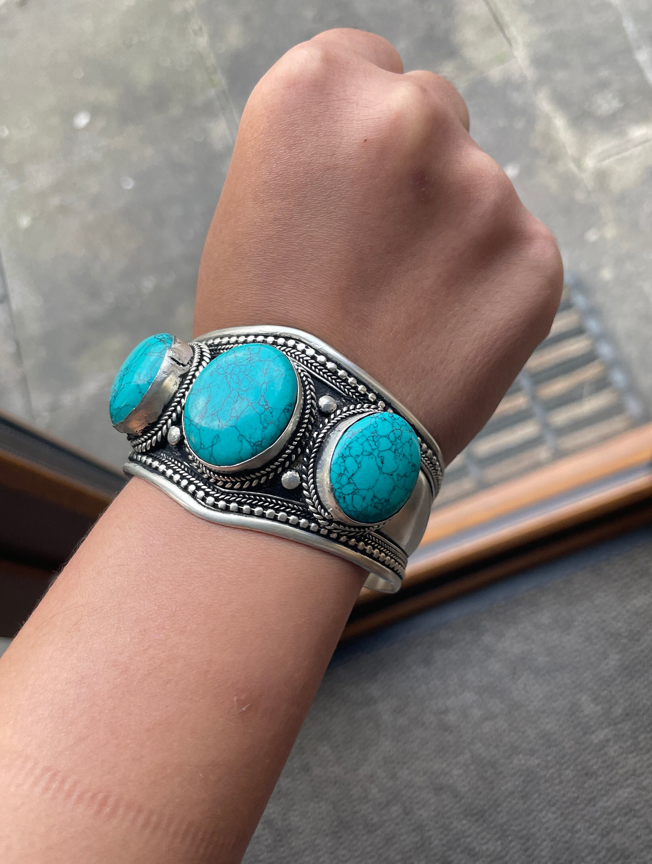 Turquoise Cuff Bracelet Natural Turquoise Gemstone Bracelet - Etsy UK