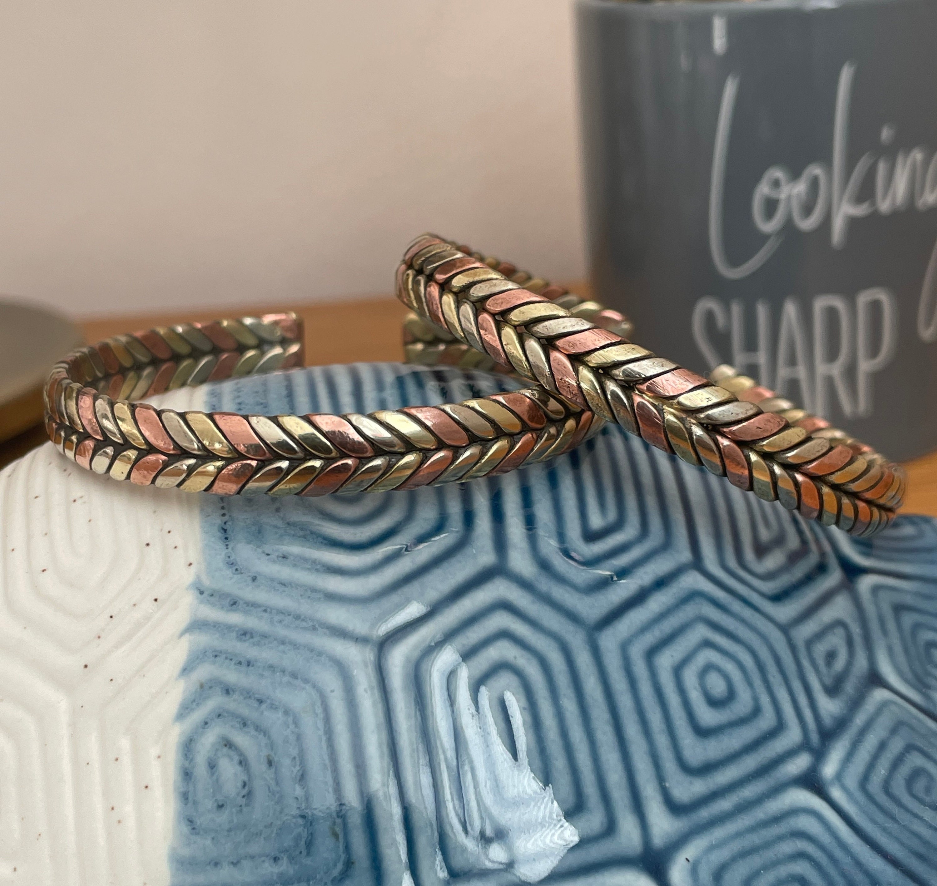 Copper Brass Plaited Three Metal Bracelet Handmade Plaited - Etsy UK