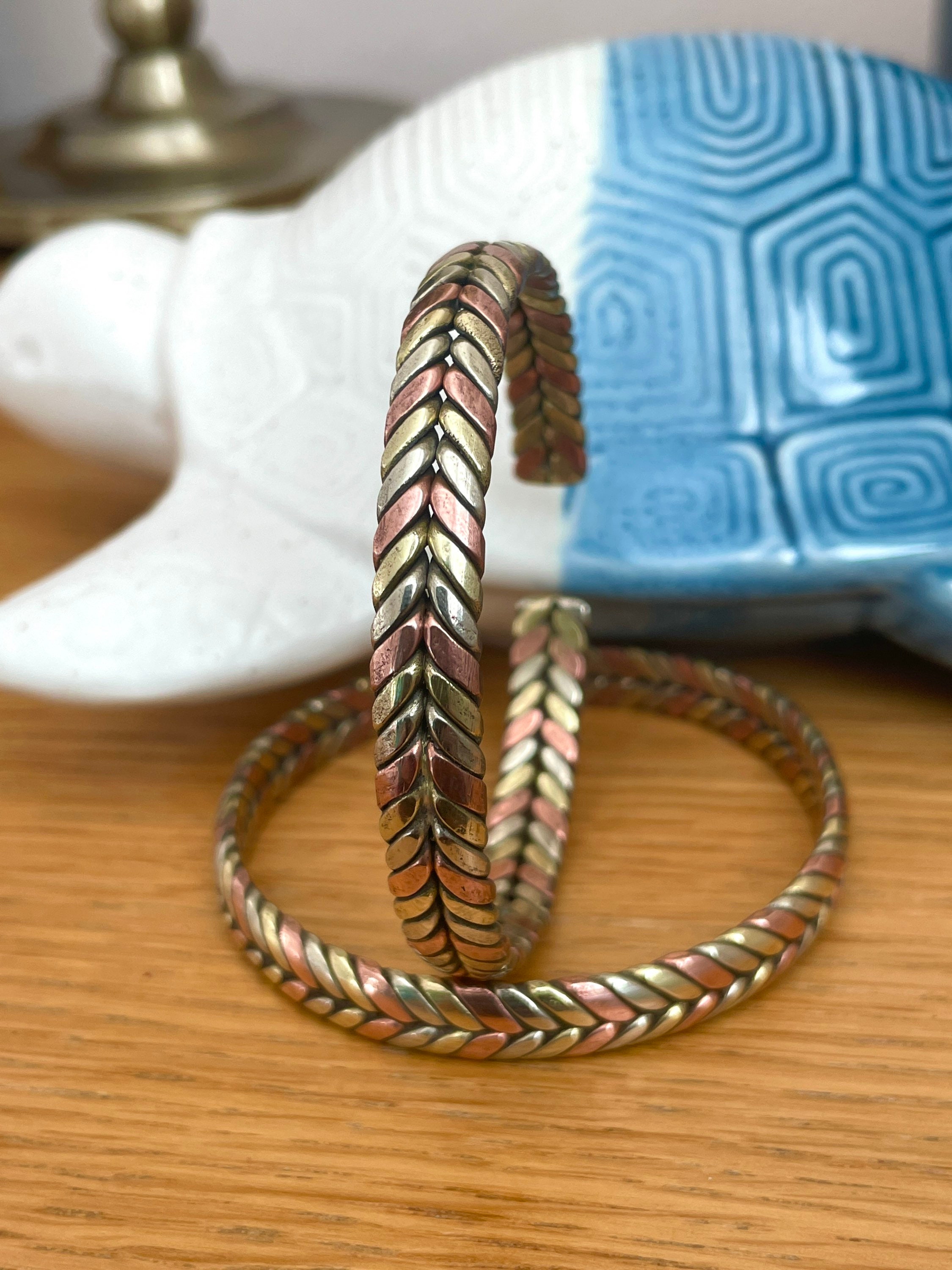 Copper Brass Plaited Three Metal Bracelet Handmade Plaited - Etsy UK