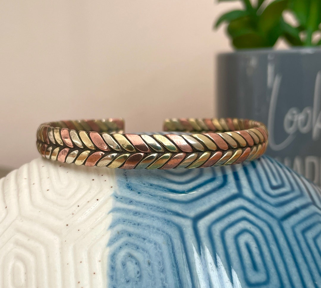 Copper Brass Plaited Three Metal Bracelet Handmade Plaited - Etsy UK