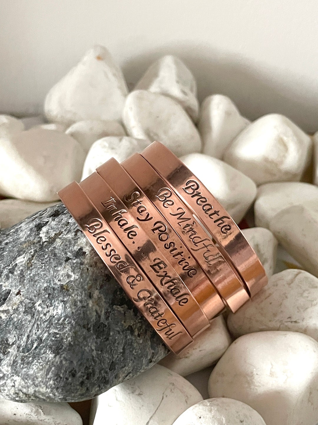 Copper Bracelet - Be Mindful - Blessed & Grateful - Inhale Exhale ...