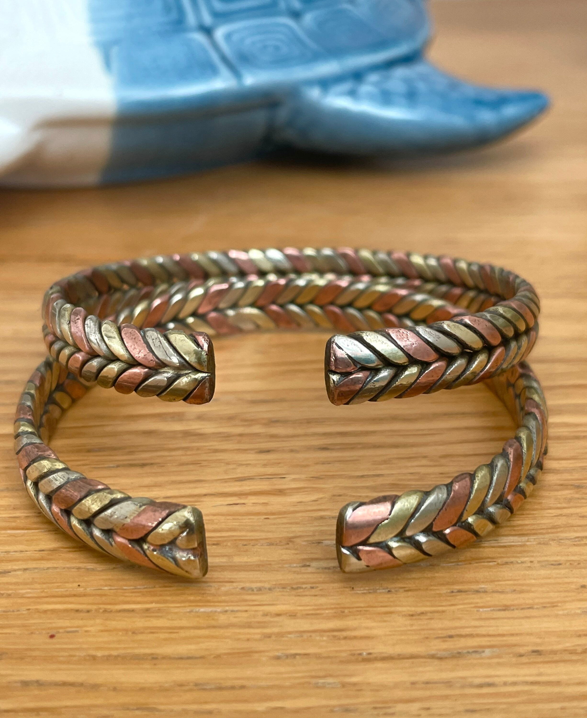 Copper Brass Plaited Three Metal Bracelet Handmade Plaited - Etsy UK