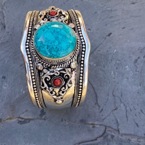 Turquoise Cuff Bracelet Natural Turquoise Gemstone Bracelet Boho Cuff ...