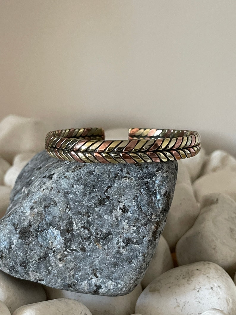 Copper, Brass Plaited Three Metal Bracelet | Handmade Plaited Copper ...