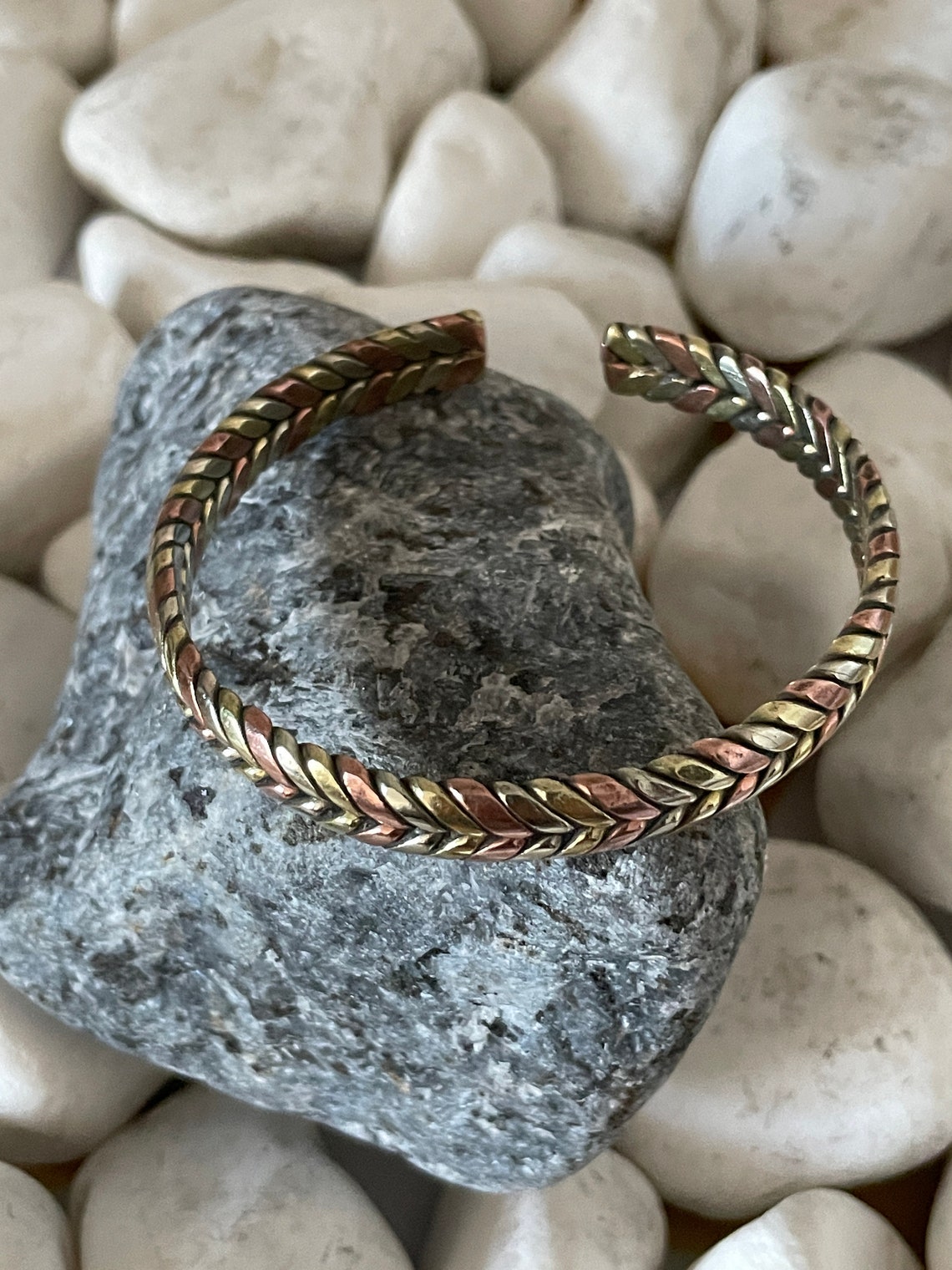 Copper, Brass Plaited Three Metal Bracelet | Handmade Plaited Copper ...