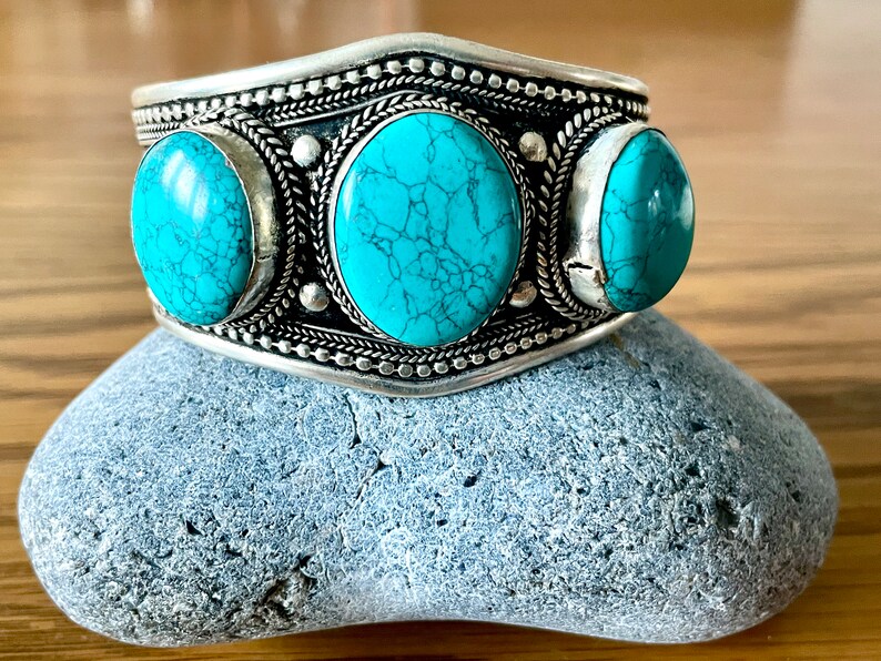 Turquoise Cuff Bracelet Natural Turquoise Gemstone Bracelet - Etsy UK