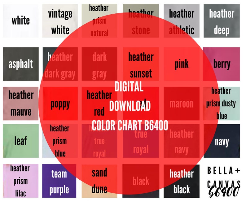B6400 Digital Color Chart Heather Colors Bella Canvas - Etsy