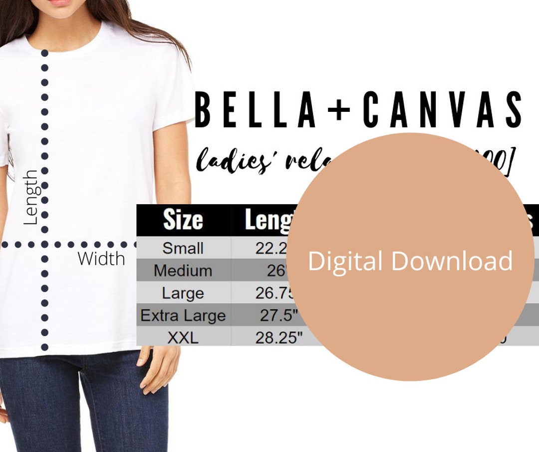 Bella Canvas Relaxed Ladies Fit B6400 Digital Size Chart - Etsy